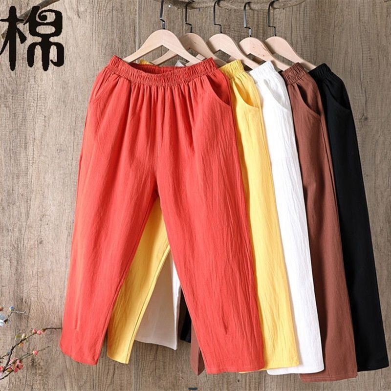 Joy Pure Cotton Ankle-Length Pants Women Large Size Loose Casual Mother ...