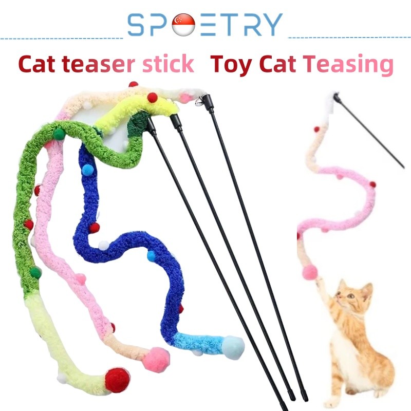 Cat Teaser Stick Colorful Cat Toy with Bell Bite-resistant Pet Toy Long ...