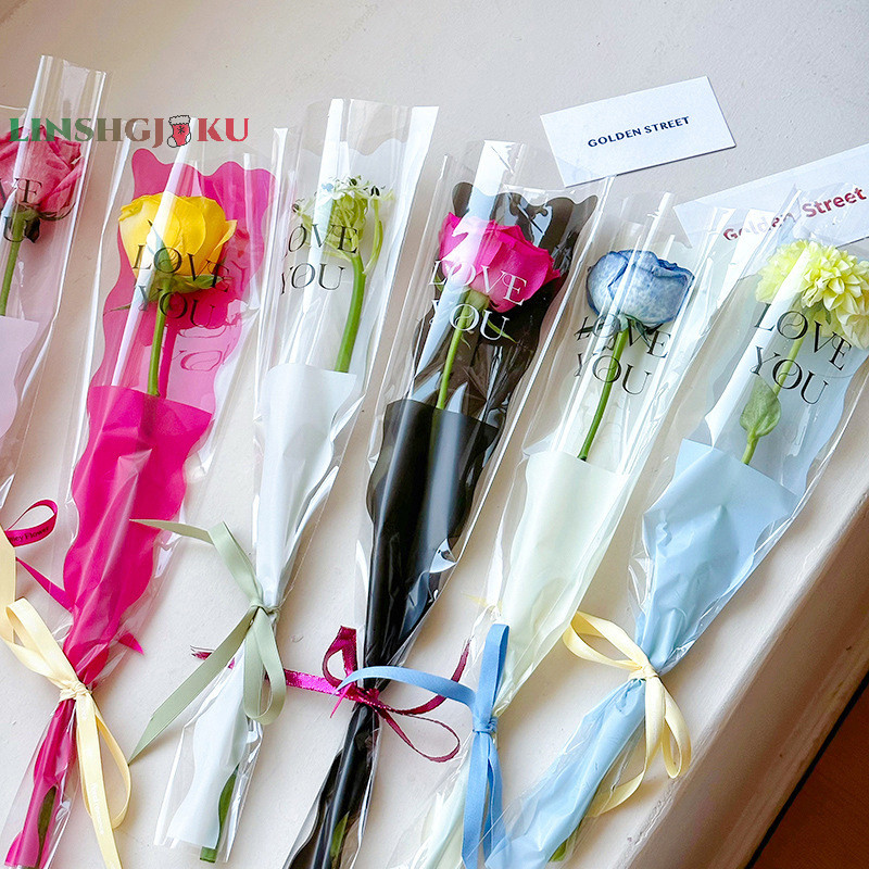 [linshgjkuS] 10pcs Single Rose Sleeves Flower Wrapping Bag Bouquet ...