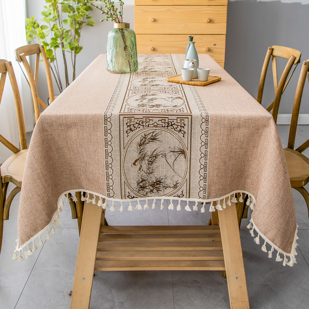 Table Cloth Chinese Style Thick Cotton and Linen Woven Long Tablecloth ...