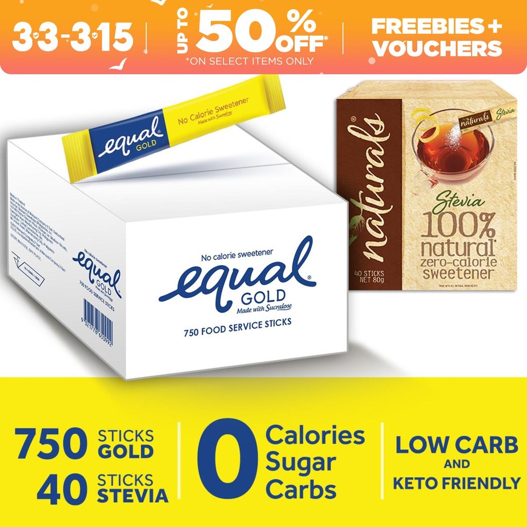 Equal Gold 750 Sticks with Naturals Stevia 40 sticks (Zero Calorie ...