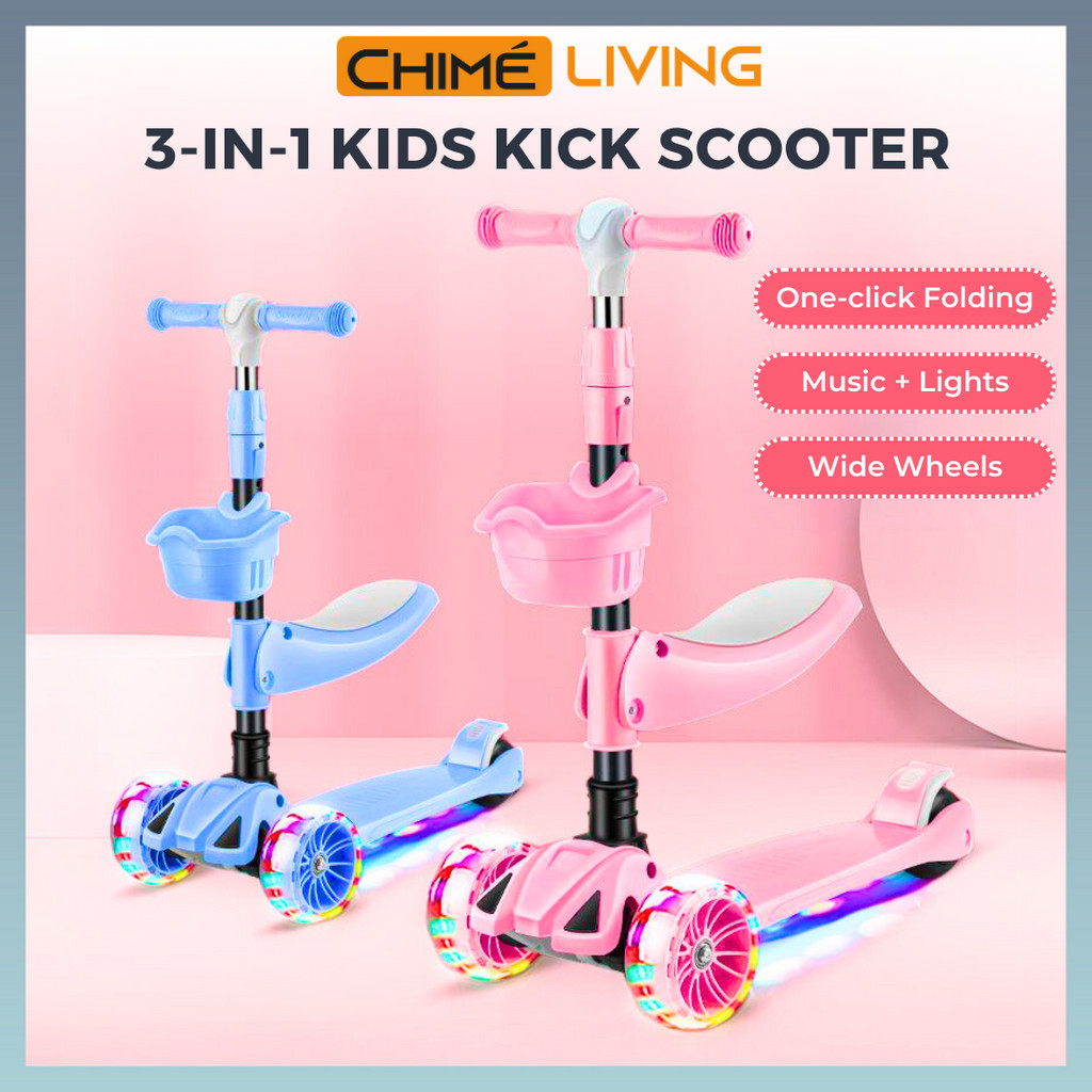 3-in-1 Kids Exercise Kick Scooter | Height Adjustable Foldable Wide ...