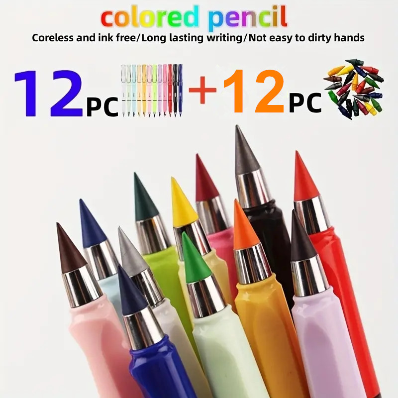 12 Colors Set Infinity Writing Pencils Eternal Pencil Pens for Kids ...