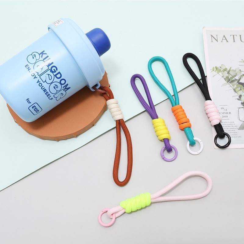 Macaron Color Braided Rope Keychain Combination Color Knotted Water Cup ...