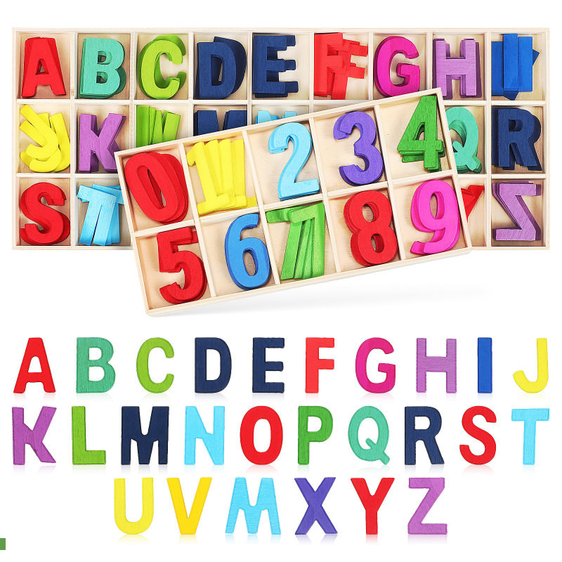 Early Education English Numbers Wooden Alphabet Set Sticker Letters ...