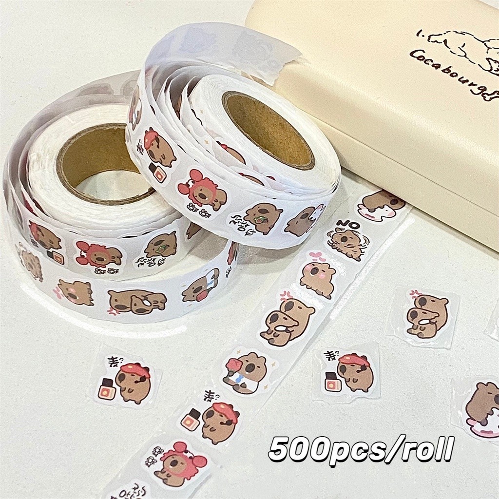 500pcs/roll Cute Cartoon Capybara Expression Stickers Sealing Stickers ...