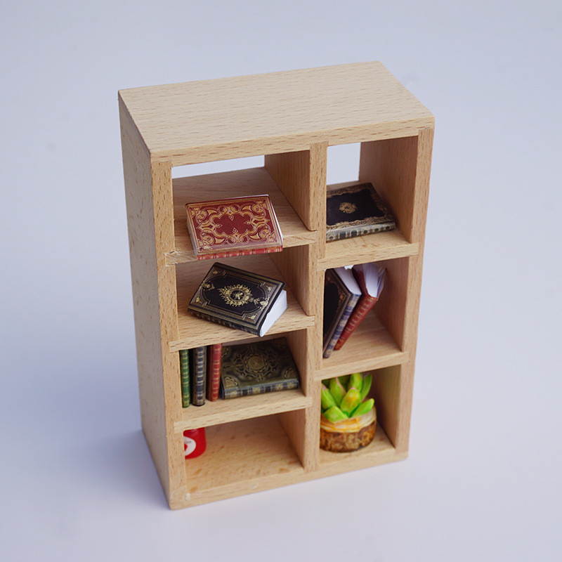 1: 12 Dollhouse Miniature Bookshelf Wood Storage Shelf 7 Grid Display ...