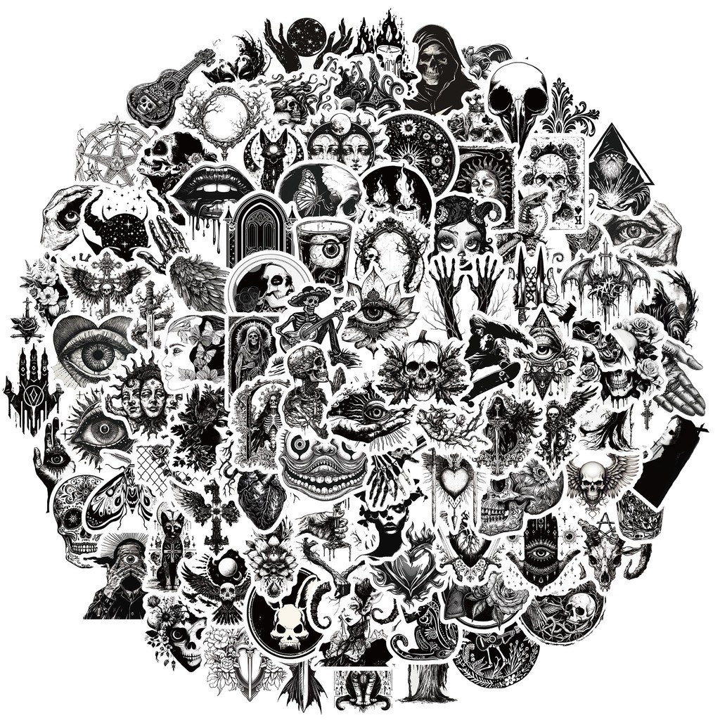100/50PCS Black and White Horror Gothic Punk Style Waterproof Graffiti ...