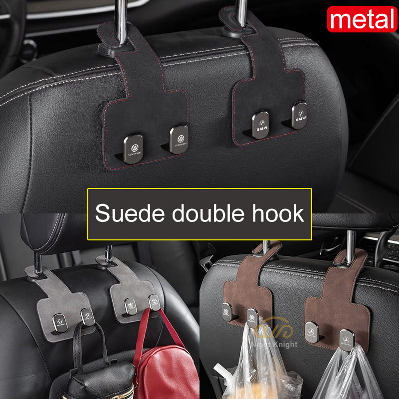 Suede Metal Double Hook Car Seat Back Hook Car Multifunctional Metal ...