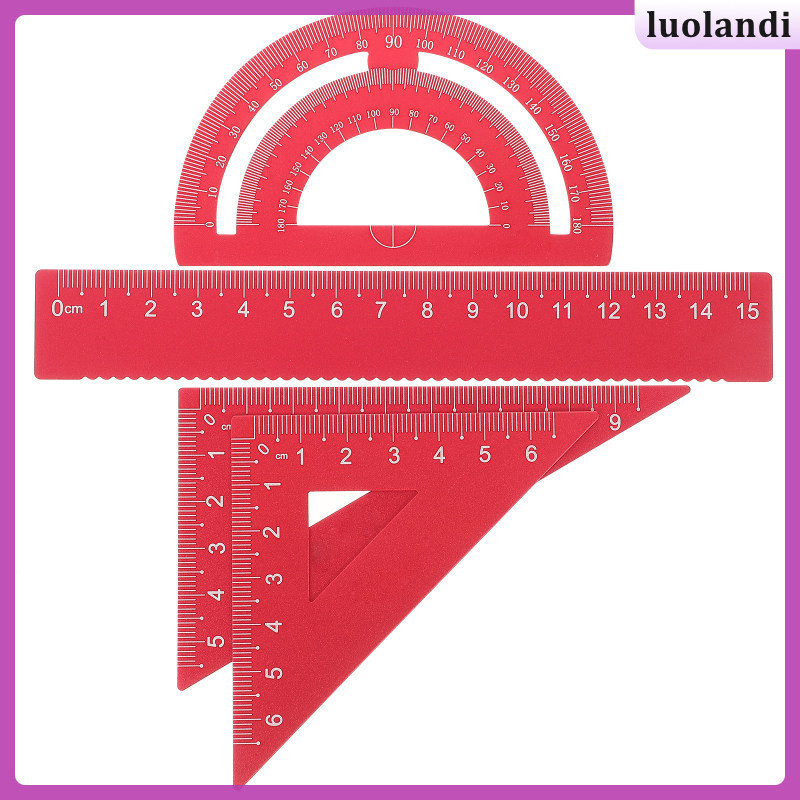 School Ruler Protractor Red Metal Set Triangle Plate Student Office ...