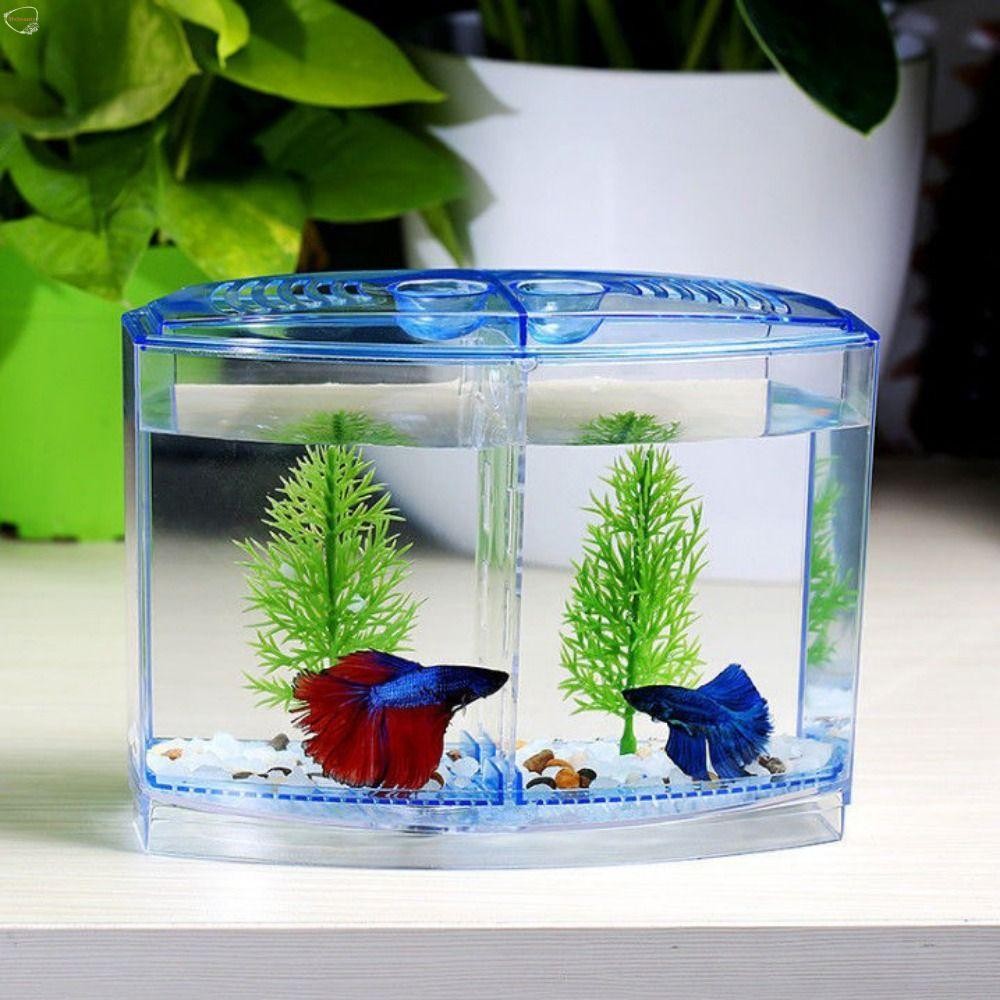 MXBEAUTY Betta Fish Tank, Single/Double Grid with Water Grass Double ...