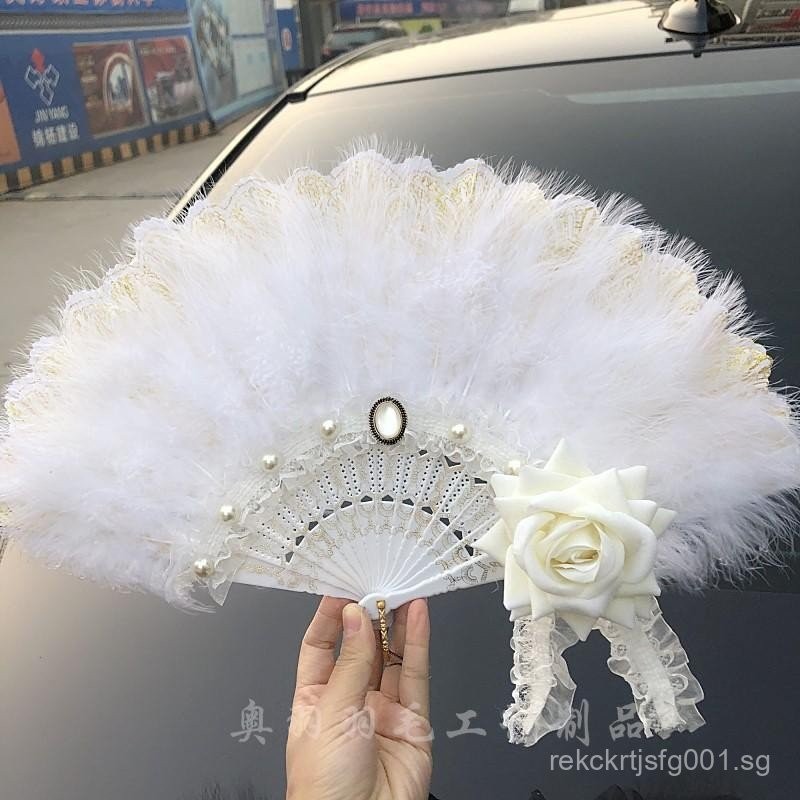 Original Lolita Retro Style Feather Folding Fan Peacock Feather Fan ...
