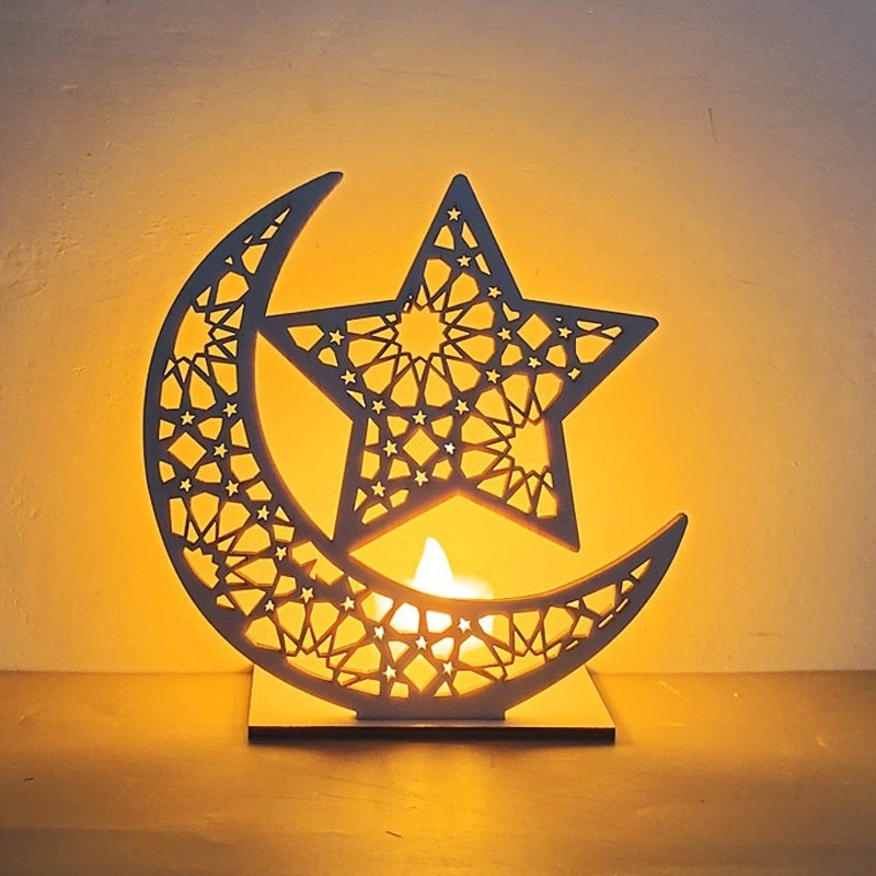 Star Moon LED Wooden Festival Crafts Raya Light Ramadan Night Lighting ...