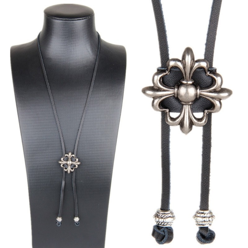KIN Mens Bolo Tie Western Metal Cross Flower Pendant Charm Cowboy ...