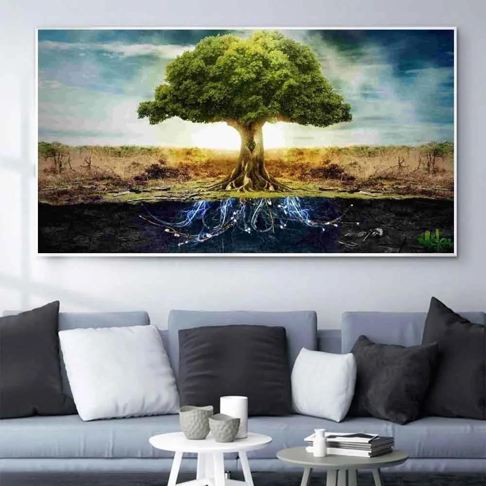 Landscape Painting A Big Tree Wall Art Canvas Posters Prints Living ...