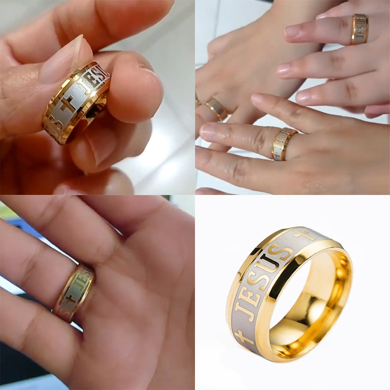 Jesus Cross Stainless Steel Rings Jewelry Prayer Padre Nuestro Bible ...