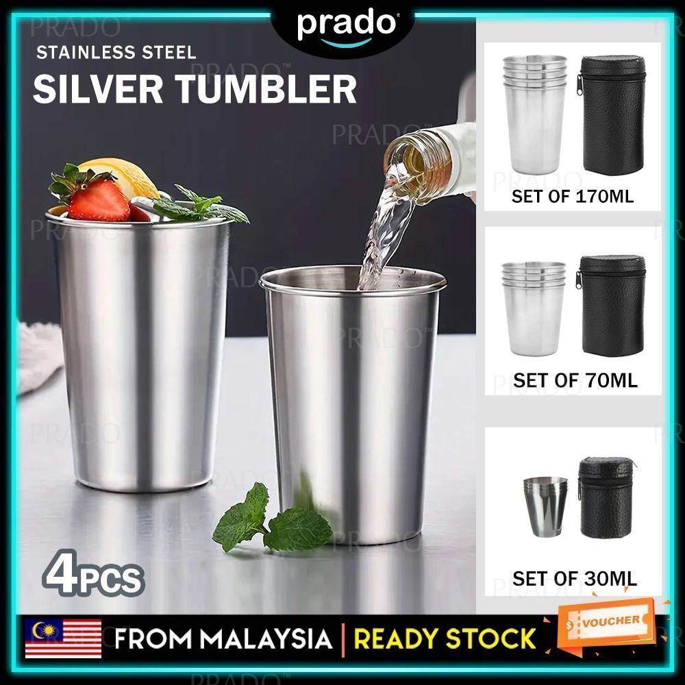 PRADO 4pcs Stainless Steel Cup Camping Metal Cup Drinking Drinks Mugs ...
