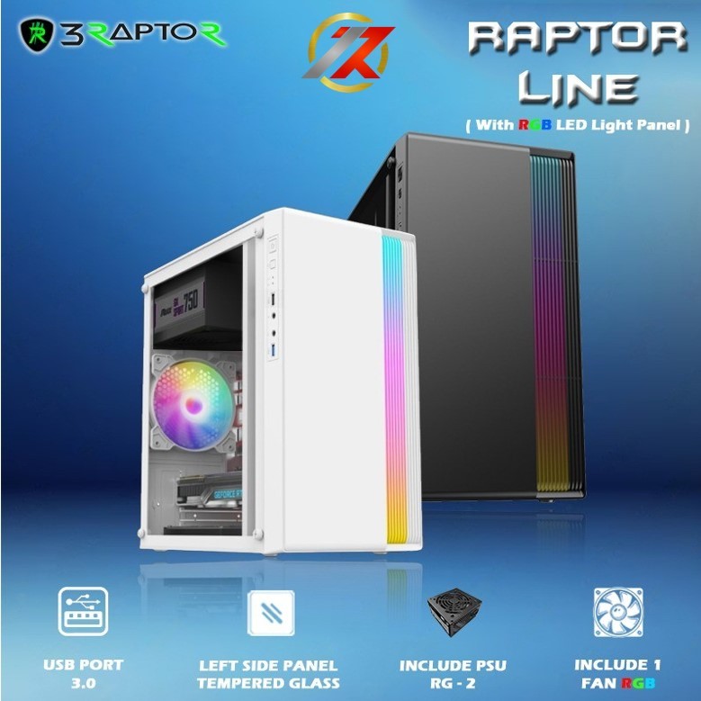 PC Casing POWER UP RAPTOR LINE SIDE TEMPERED GLASS + PSU FREE 1 FAN ...