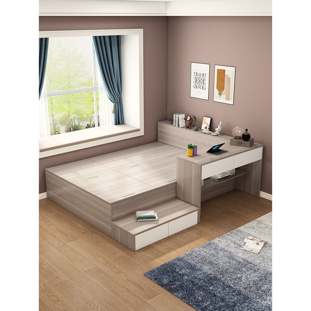 Small Apartment Bookshelf Desk Integrated Bed Children's Bed ...