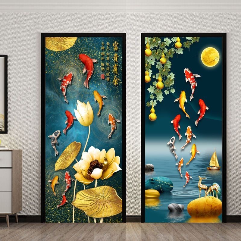 [Hot Ready Stock]Chinese Style Nine Fish Door Sticker Whole Refurbished ...