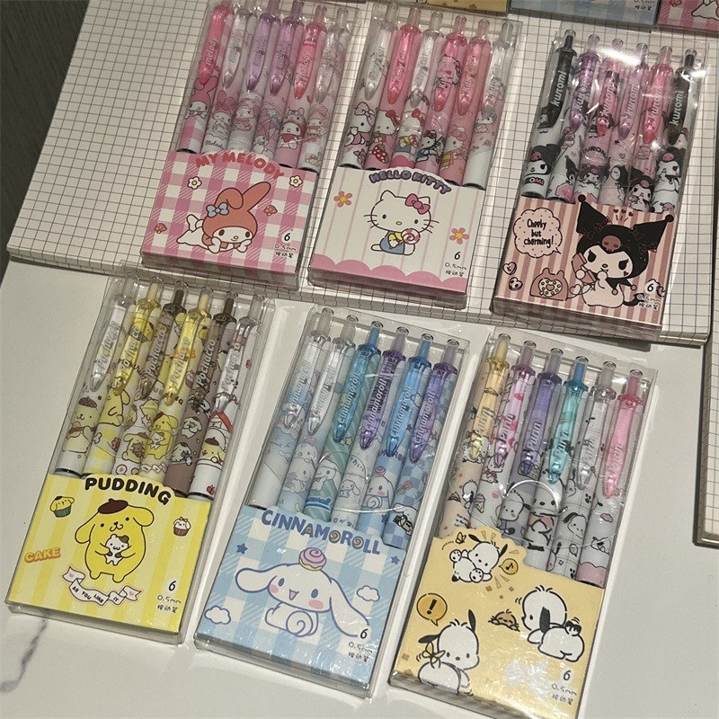 6 Pcs Cartoon Gel Pen Cute Ink Pens Kuromi Box 0.5 Mm Print Pens ...