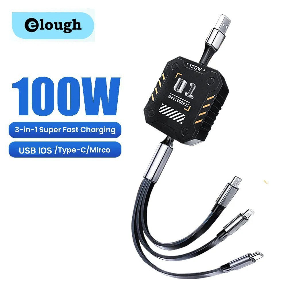Elough 100W Retractable USB Cable 3 in 1 Super Fast Charging Micro USB ...