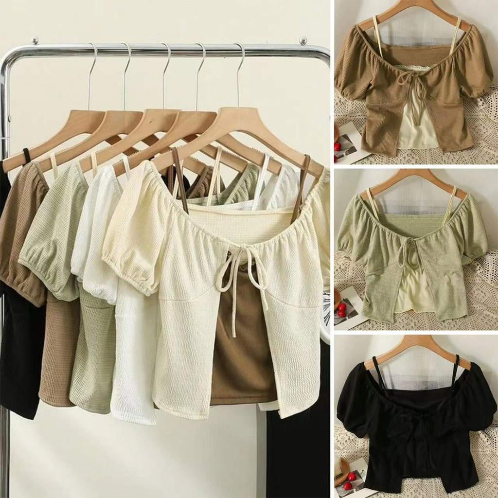 Short-Haired Crop Top But A Single-Breasted Shirt Inside Korean Style ... Short-Haired Crop Top But A Single-Breasted Shirt Inside Korean Style ...