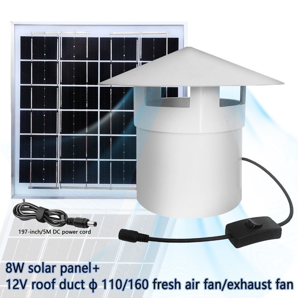 DC Solar Air Fan Mini Exhaust Ventilation Fan, Inline Boost ф 110/160 ...