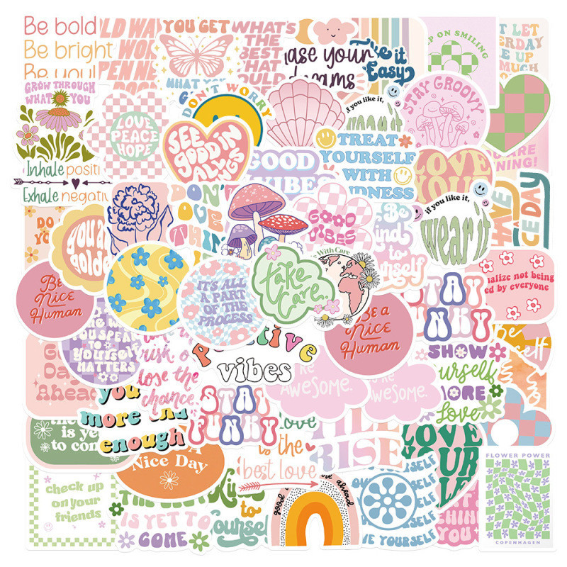 Motivational Words Danish Pastel Stickers,100Pcs Pink Aesthetic ...