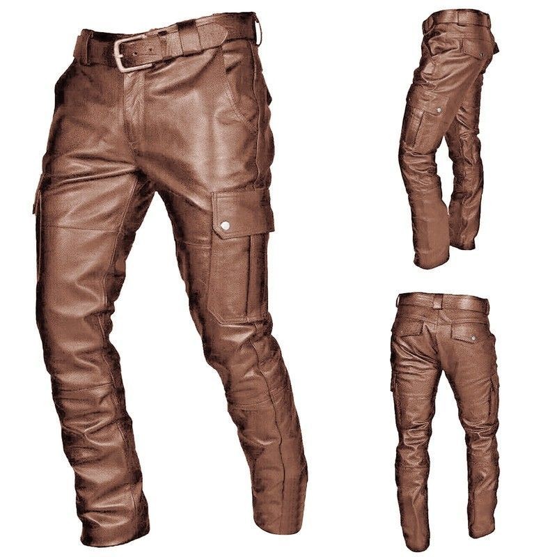 Brown Male Fat Casual Leather Pants Singer Performance Plus Fat Plus ...