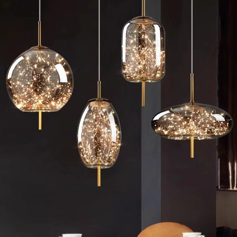 Amber Glass Pendant Light Dining Light, Elegant Drop Ceiling Light For ...