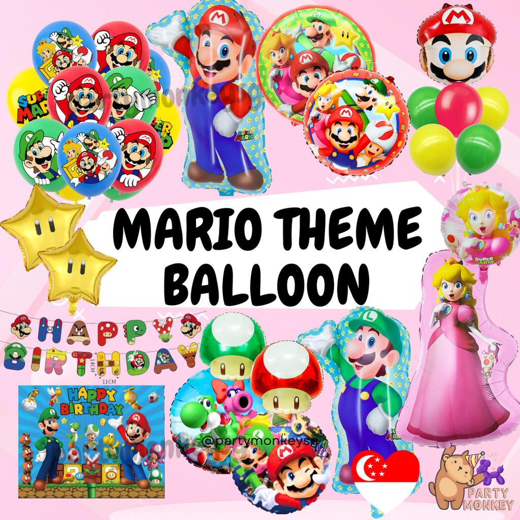 [SG Seller] Super Mario Balloon Theme Party Birthday Decoration ...