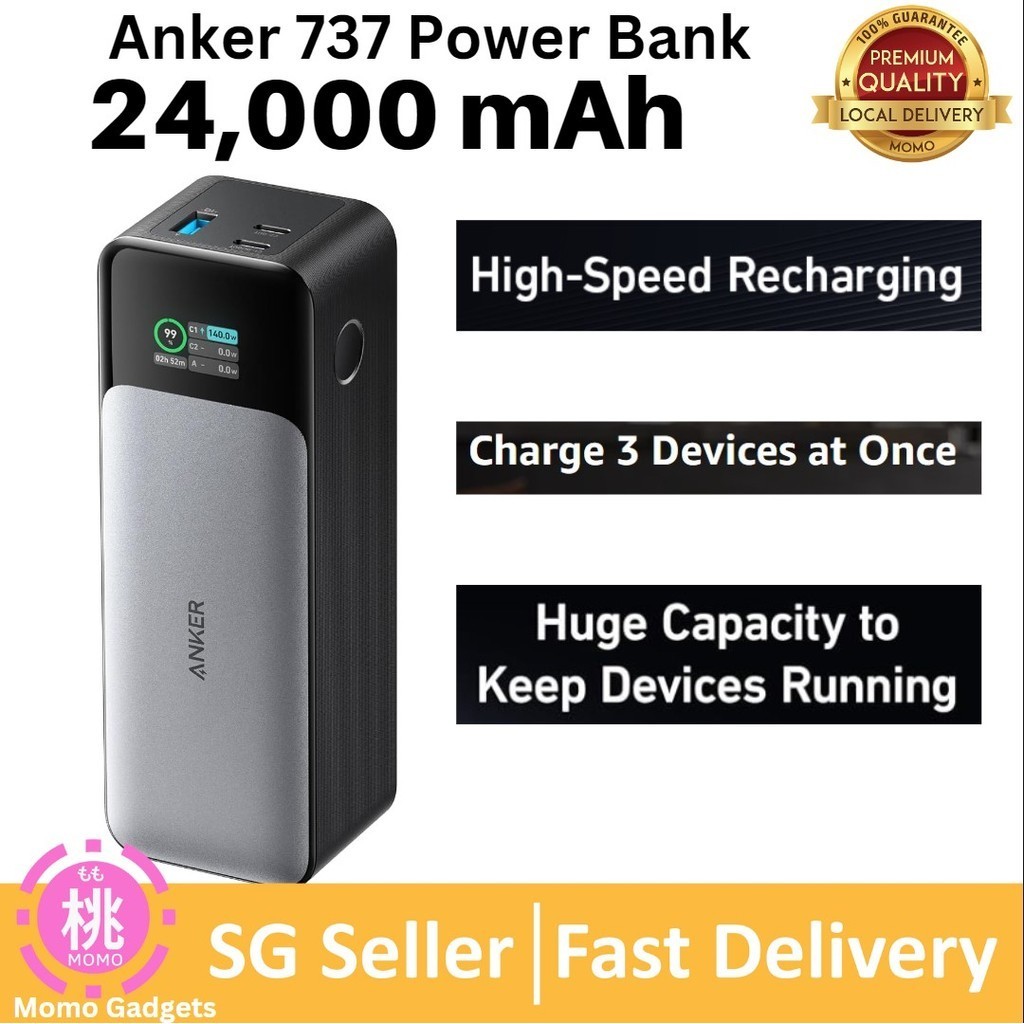 Anker 737 Powercore Power Bank 24,000mAh 3-Port Portable Charger with 140W Output, Smart Digital ...