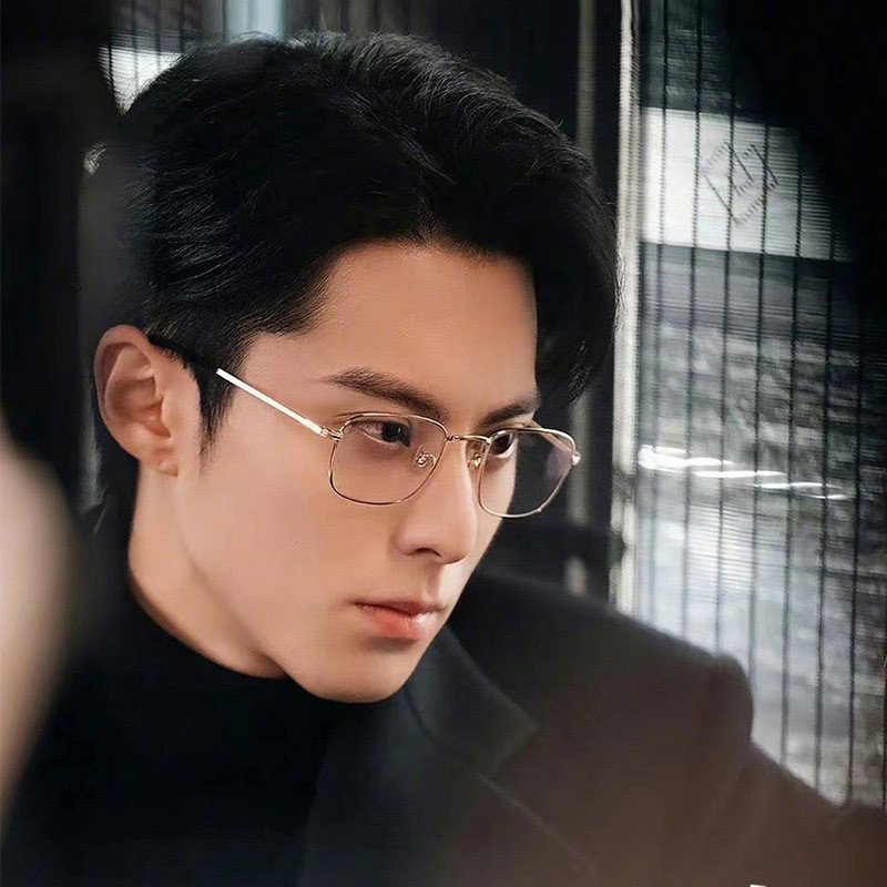 Retro square gold wire glasses frame men's and women's anti-blue light ...