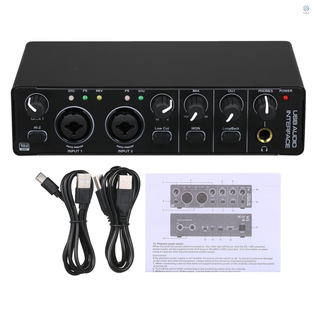 USB Audio Interface Sound Card RHM 2 In 2 Out Audio Interface Sound ...