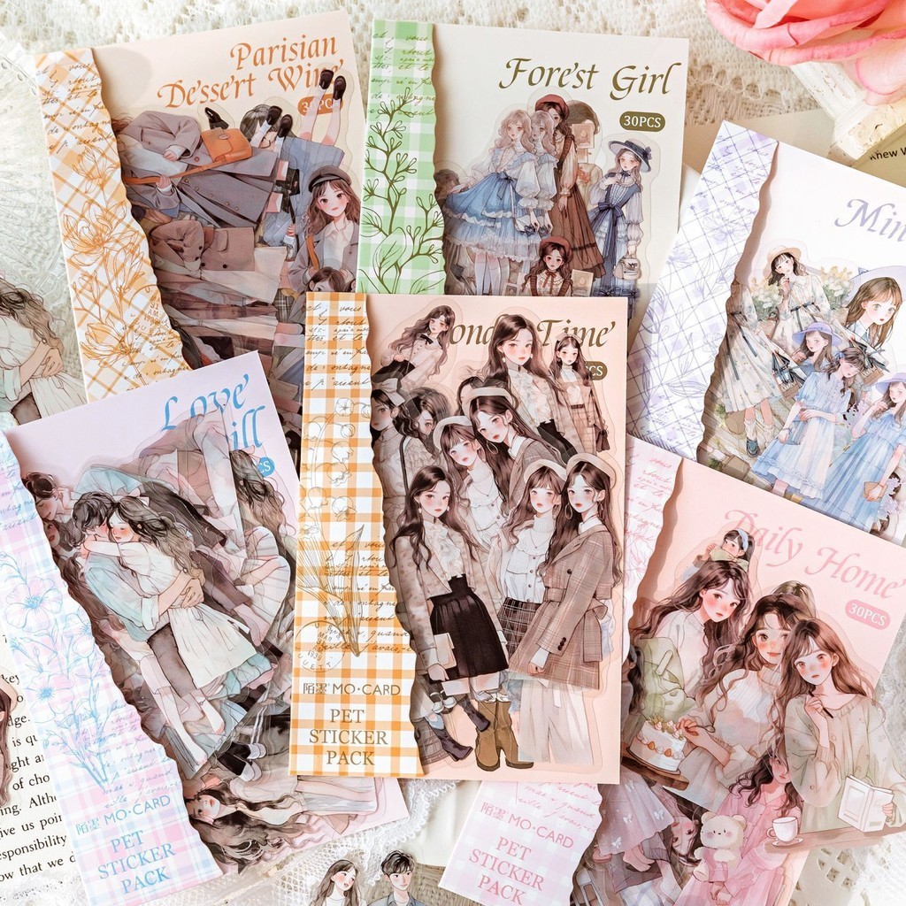 ENWEI 30 Pcs [Life Tidbits Series] Cute Girl Journal Stickers PET ...
