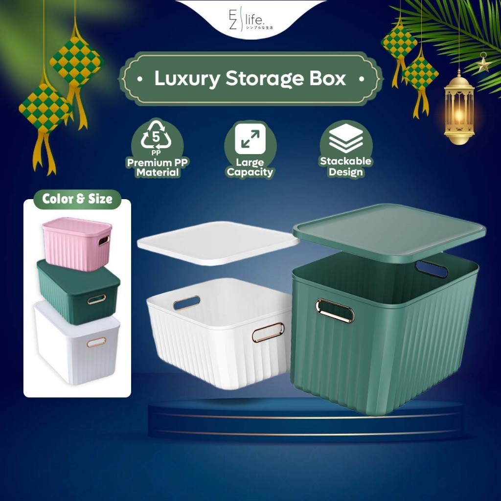 Luxury Storage Box with Handle Lid Large Capacity Wardrobe Multipurpose ...