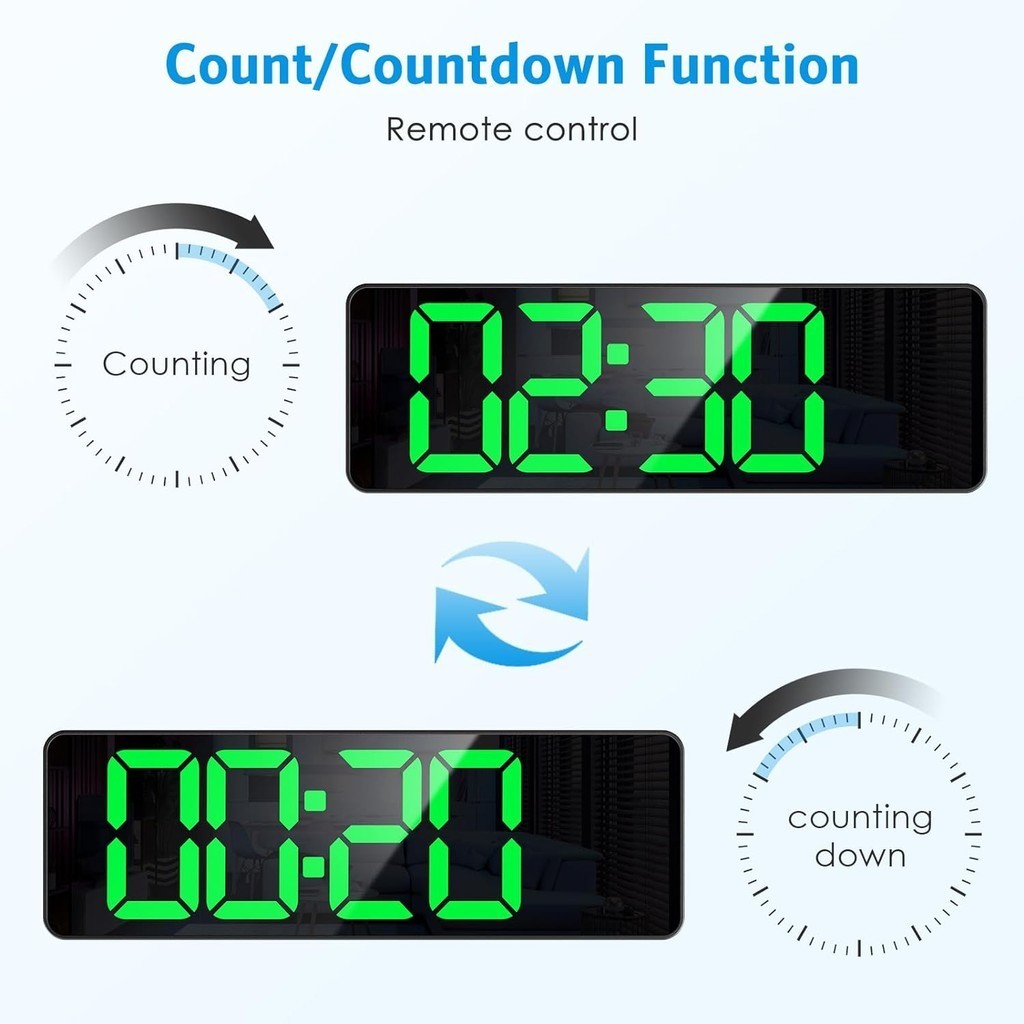 Upgrade Digital Alarm Clock Large Display Count up/down Digital Wall Clock for Living Room, LED ...