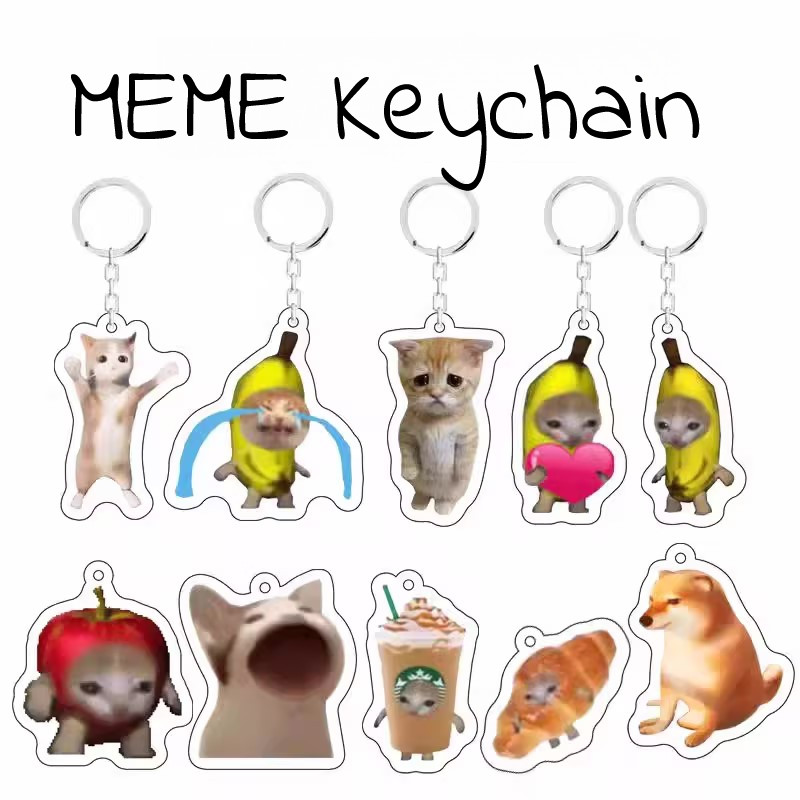 Banana Cat Keychain Funny Emoji Keyring Food Cat Expression Keychain ...
