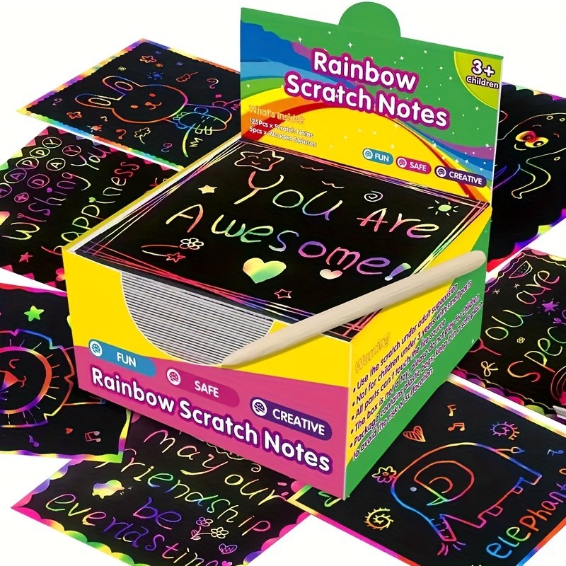 Scratch Paper Art - 100pcs Magic Scratch Off Craft Kit Rainbow Scratch ...
