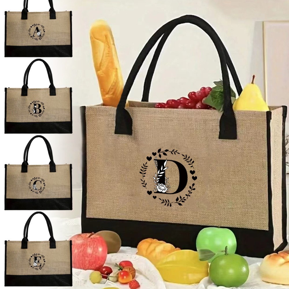 Tote Bag Jute Beach Bag Ladies Handbag Holiday Shopping Bags Fashion ...