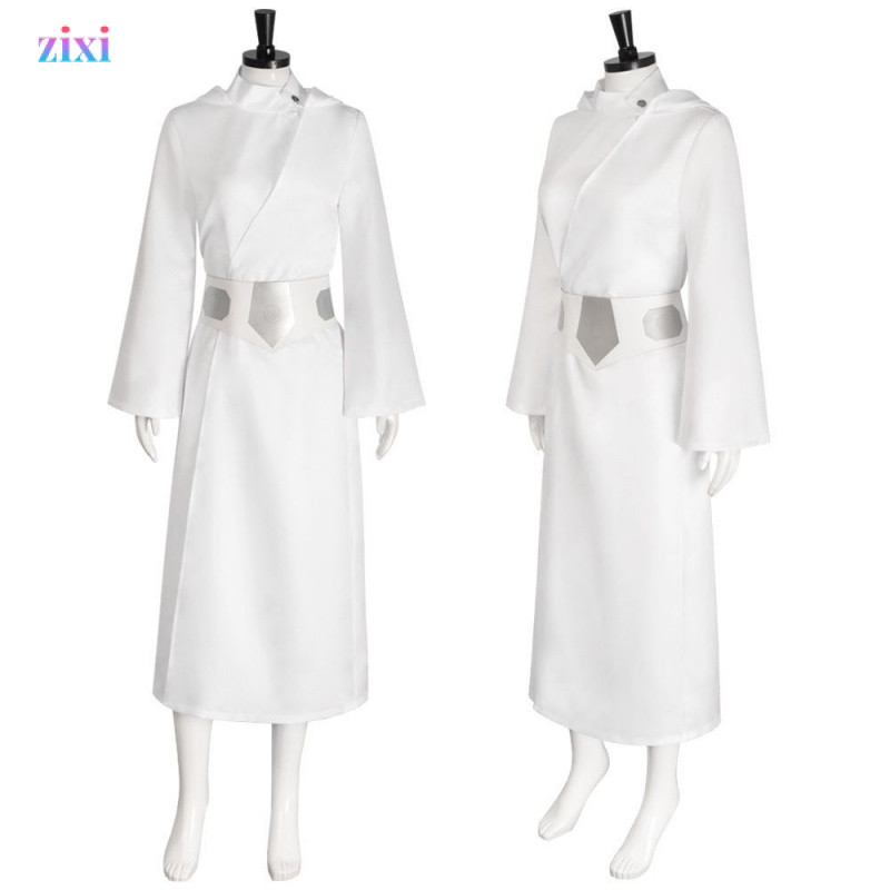 Star Wars Cos Leia Princess White Long Dress Cosplay Halloween Cosplay ...