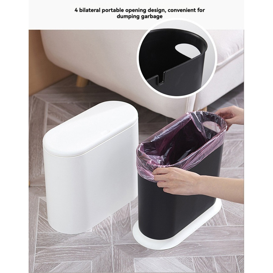 15L Slim Trash Bin with Lid Space-Saving Kitchen Bathroom Rubbish Bin ...