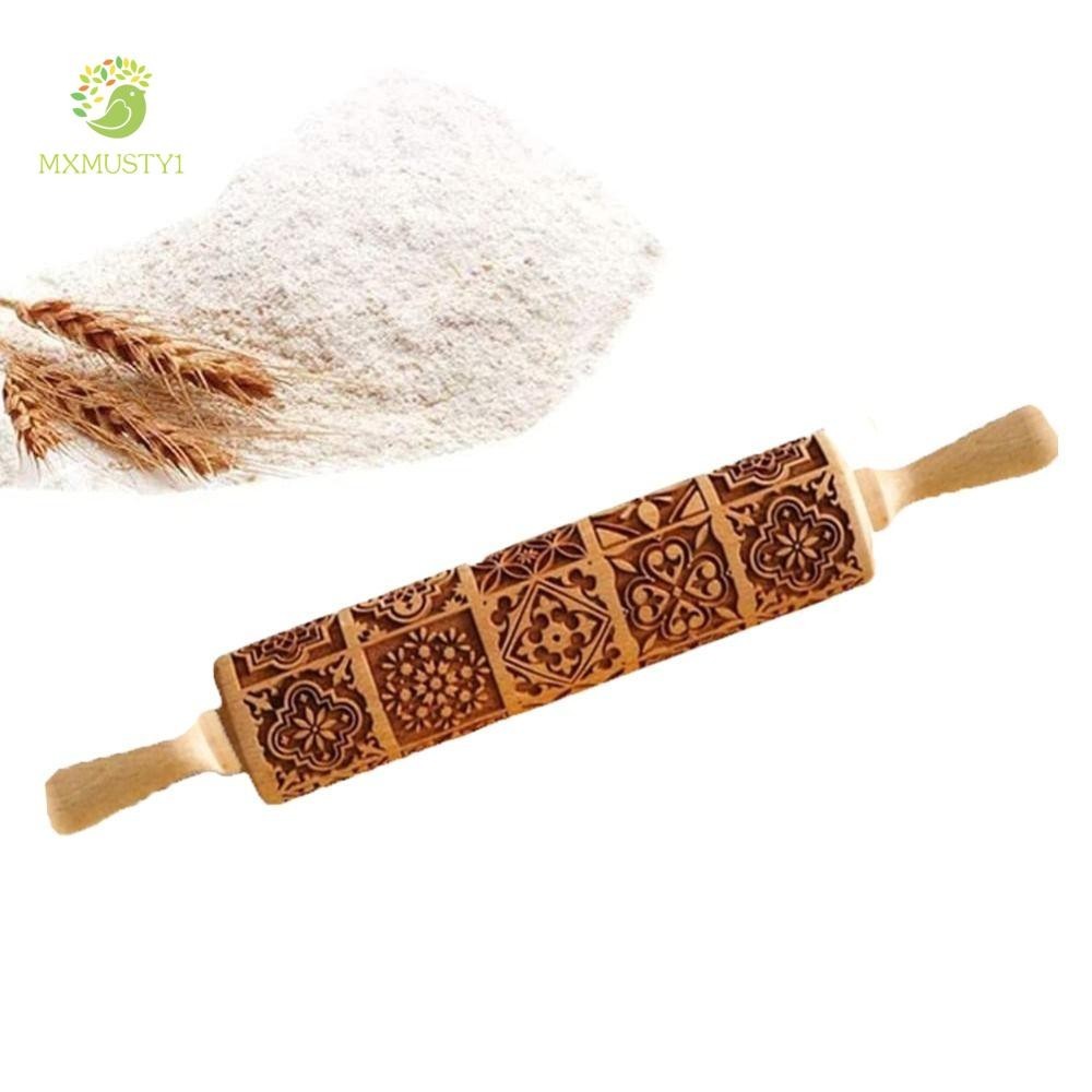 MXMUSTY1 Embossed Wooden Rolling Pin, Solid Wood Laser Engraved ...