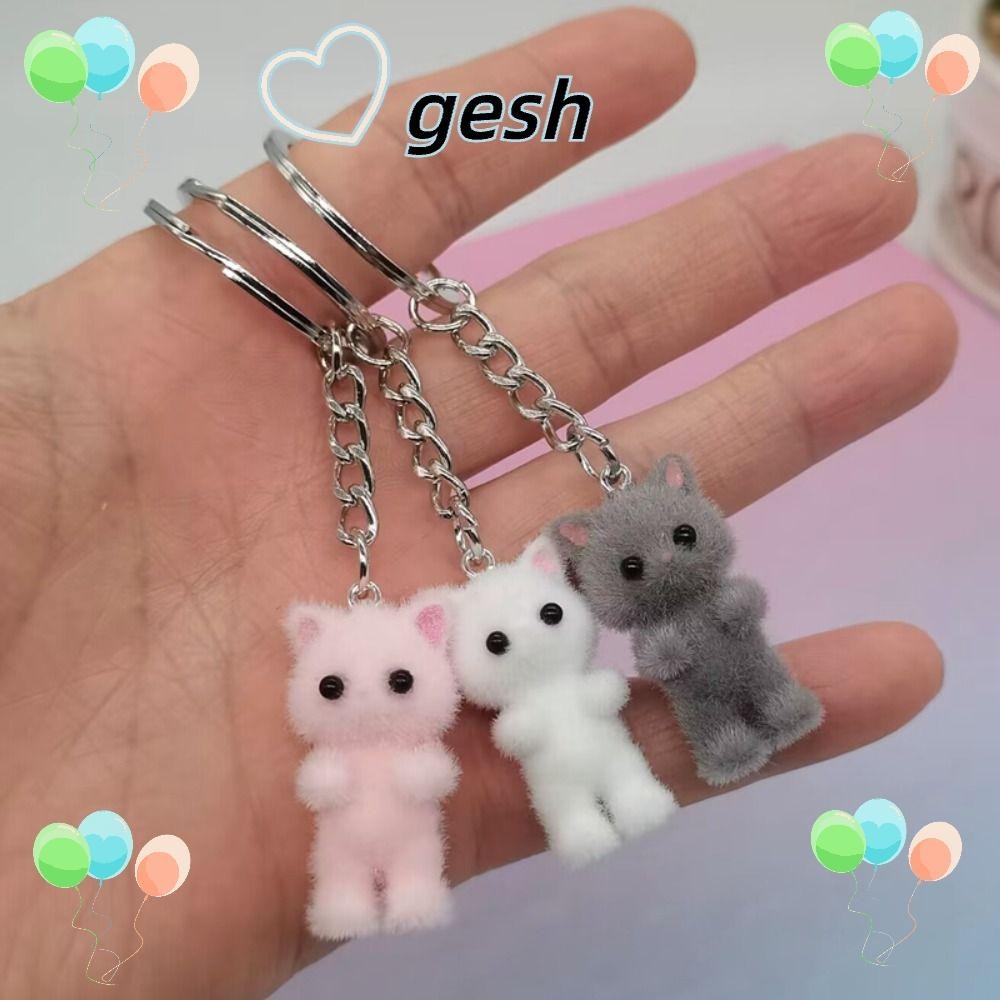 GESH1 Flocking Cat Keychain, Cartoon Kawaii Cat Key Chain, DIY Jewelry ...