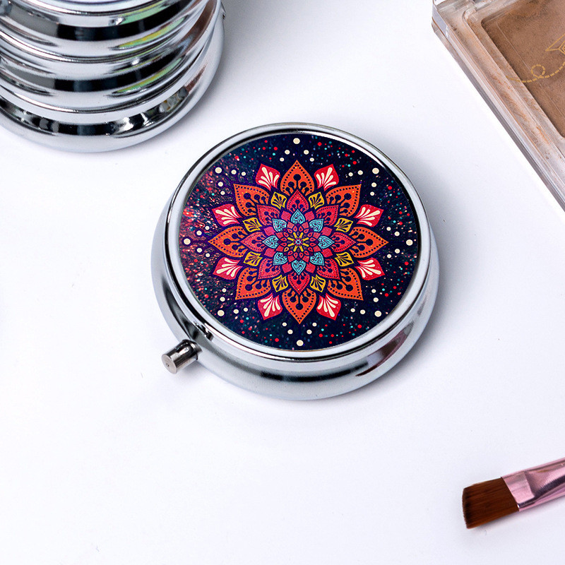Round Pill Box,3 Compartment Small Pill Case for Pocket & Purse, Cute ...