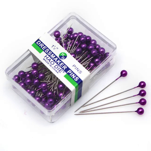100Pcs/Box 38cm Colorful Round Pearl Head Needles Stitch Straight Push ...