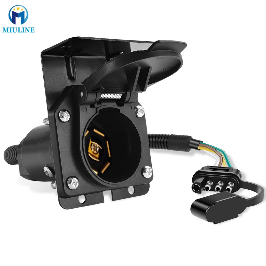 4 Way Flat to 7 Way Round Blade Trailer Adapter with Mounting Bracket 16AWG Copper Wire Trailer ...