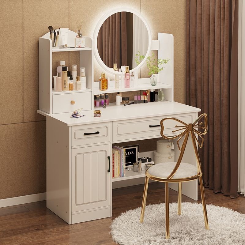 Dressing Table Chair Set Modern Simple Makeup LED Mirror Dormitory ...