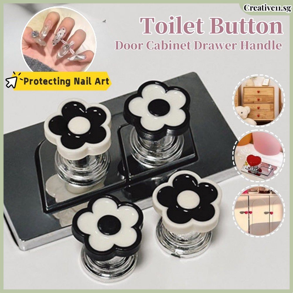 Toilet Tank Push Button Black White Small Flower Long Nail Art ...
